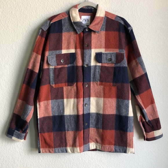 Zara | Shirts | Zara Mens Plaid Wool Blend Overshirt Shacket ...